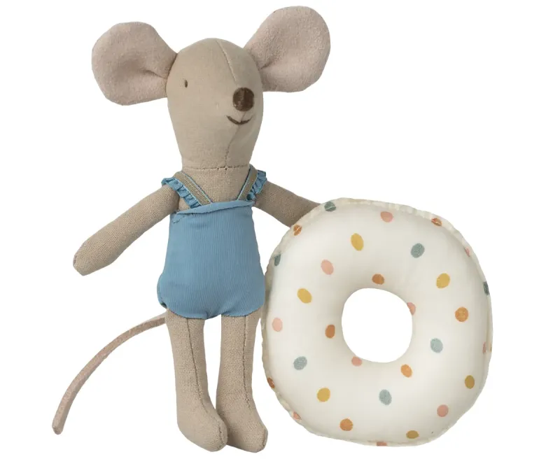 Maileg Beach mouse with float, Little sister - Multi dot